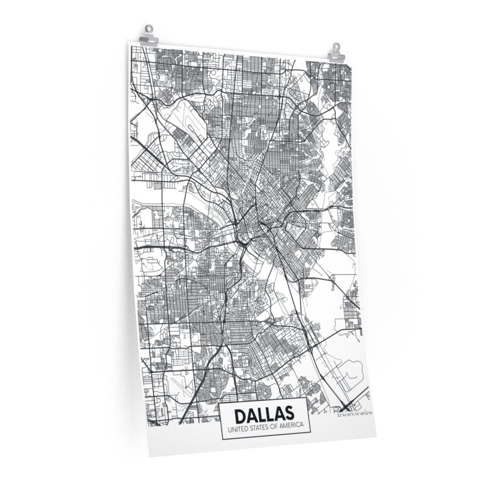 Dallas Map Art Print Texas Map Poster Dallas Gift City | Etsy