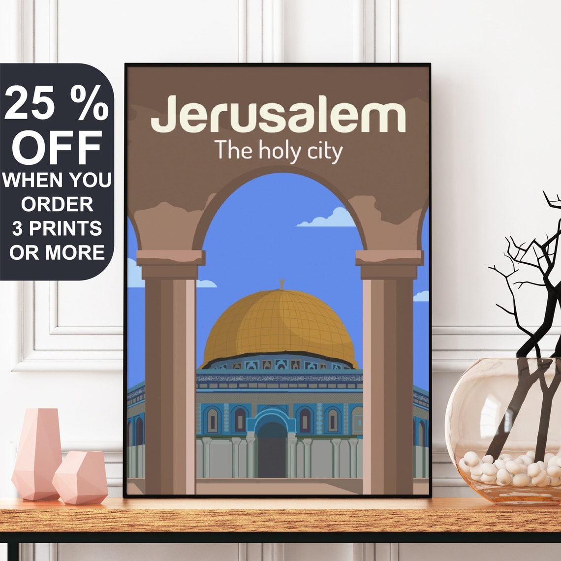 Jerusalem Travel Poster Dome of the Rock Print the Old City - Etsy