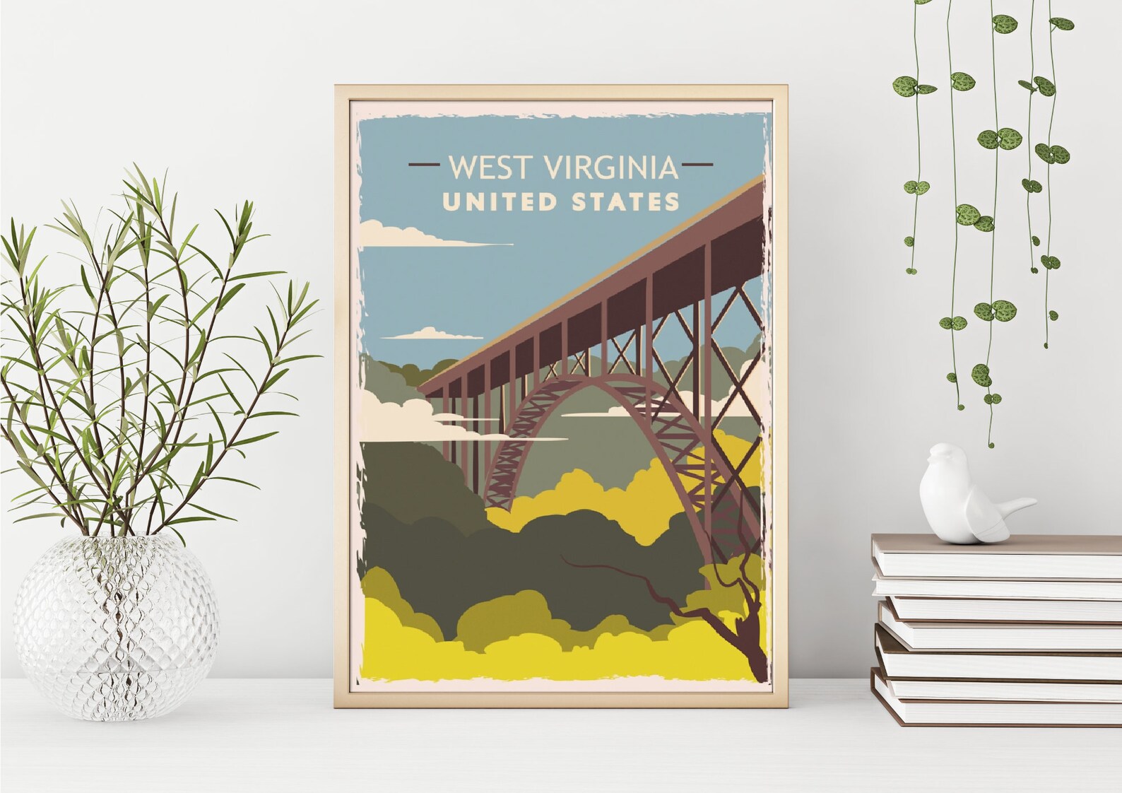 West Virginia Travel Poster New River Gorge Bridge West | Etsy