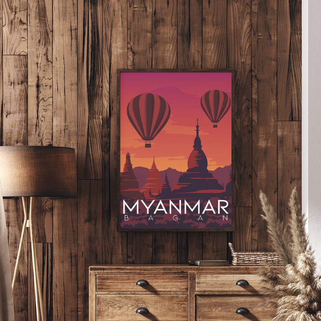 Burma Travel Poster, Burma Print, Myanmar Art Print, Shwesandaw Pagoda ...