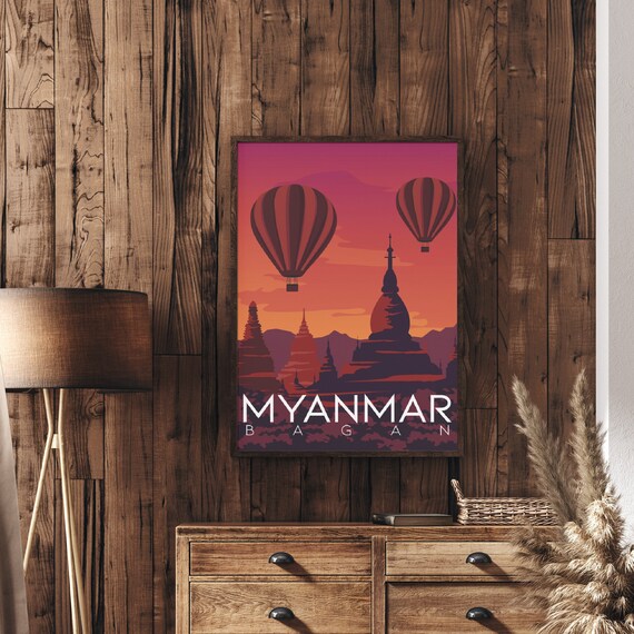 Burma Travel Poster Burma Print Myanmar Art Print | Etsy