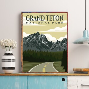 Grand Teton National Park Poster, Vintage Travel Poster, National Park ...