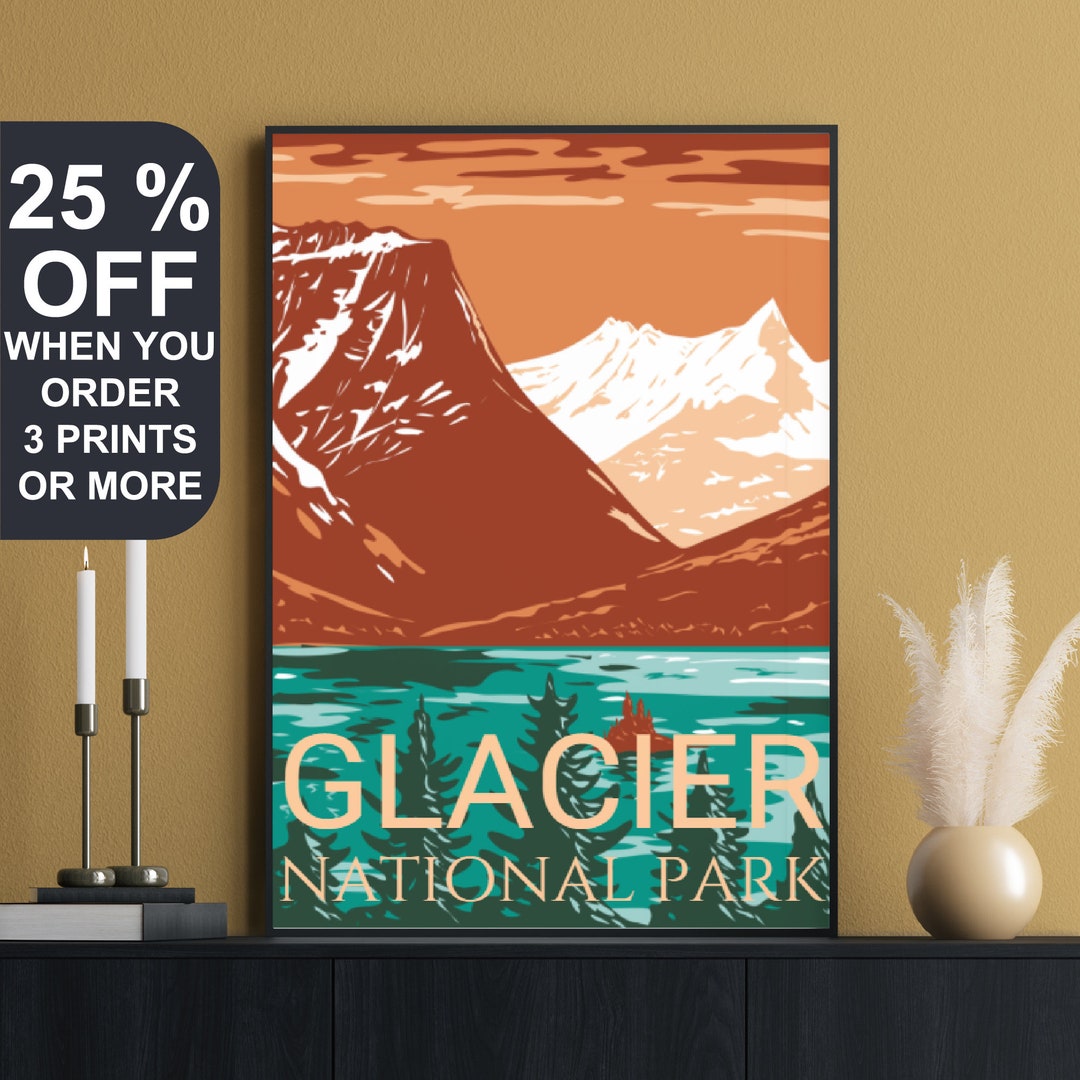 Glacier National Park Poster Montana Poster Glacier Poster - Etsy