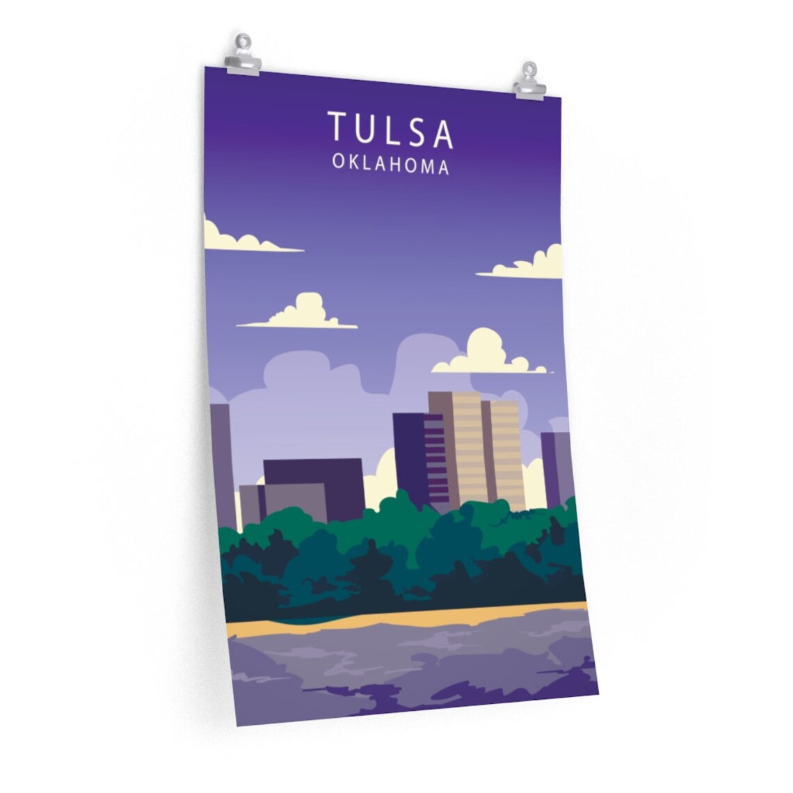 Oklahoma Travel Poster Tulsa Skyline Arkansas River | Etsy