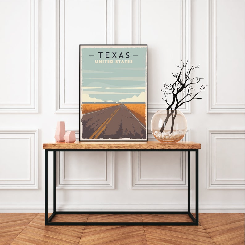 Texas Travel Poster Texas State Map Poster the Lone Star | Etsy