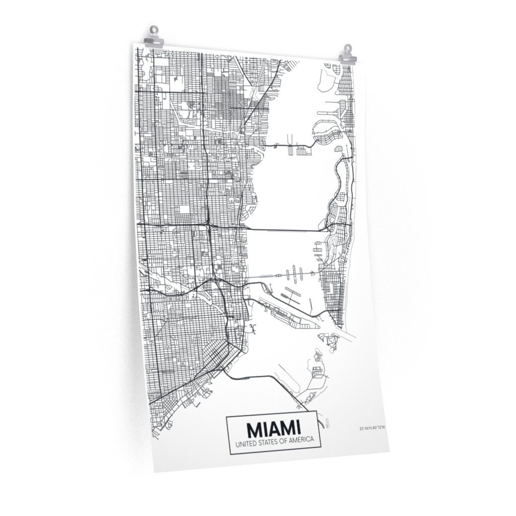 Miami Map Print Florida Map Poster Map of Miami Home Map | Etsy