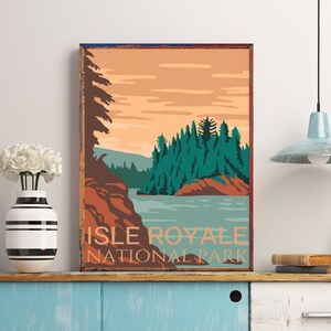 Isle Royale National Park Print, Retro Travel Poster, Windigo Lake ...