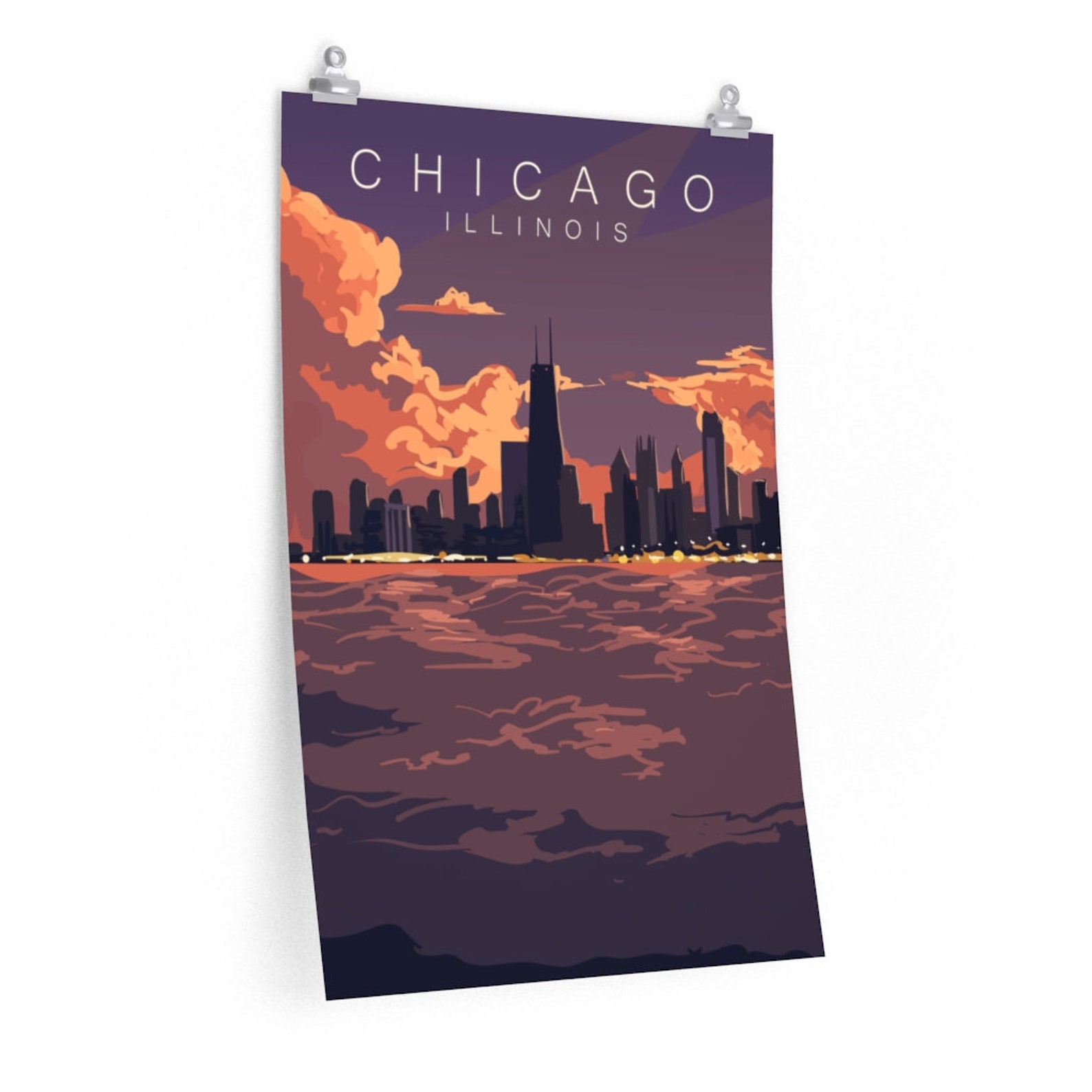 Chicago Travel Poster Chicago Wall Art Illinois USA Chicago | Etsy