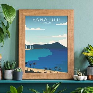 Honolulu Travel Poster, Hawaii Print, Beach Poster, Palm Trees Art ...