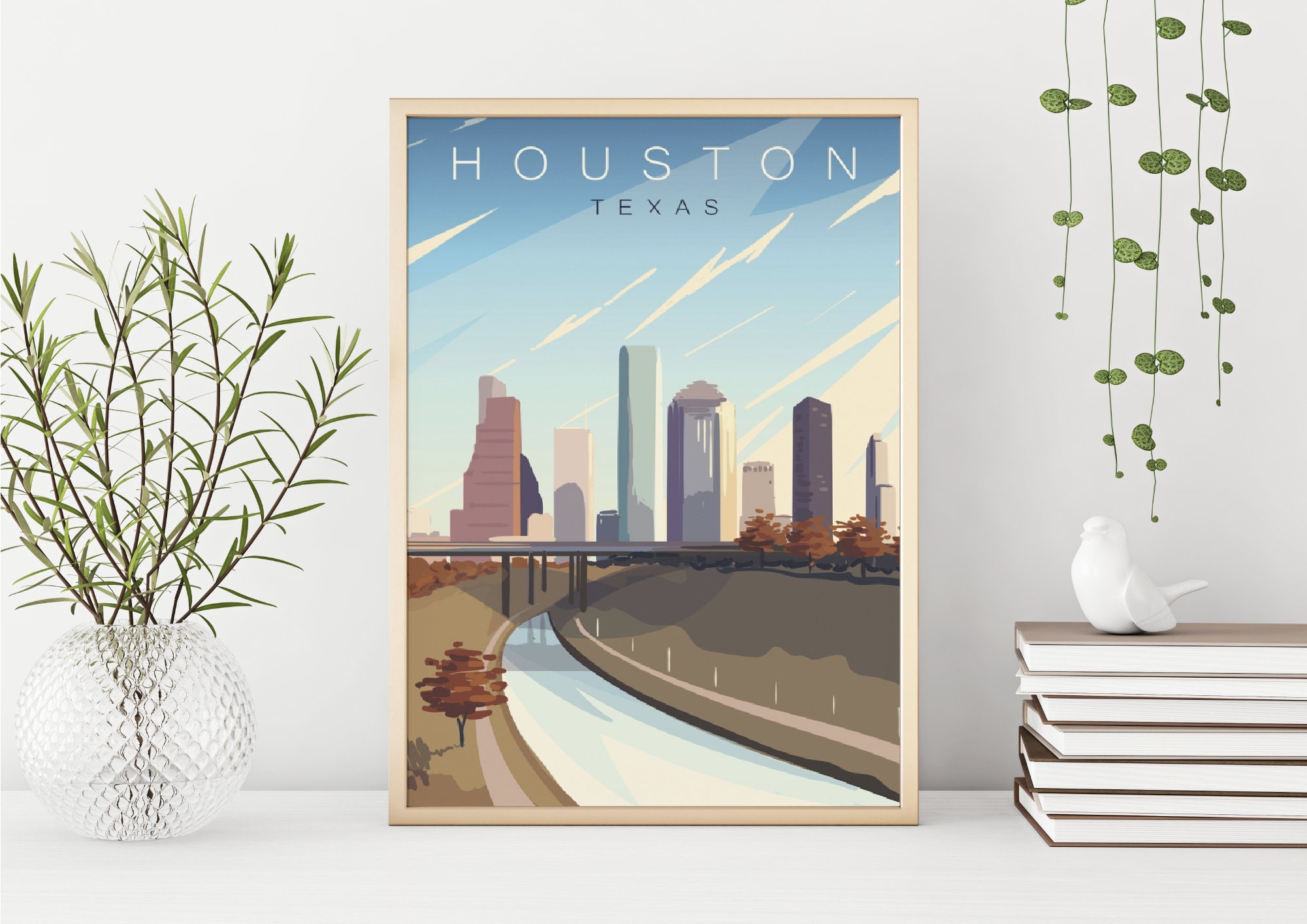 Houston Travel Poster Texas Poster Space City Houston Art | Etsy