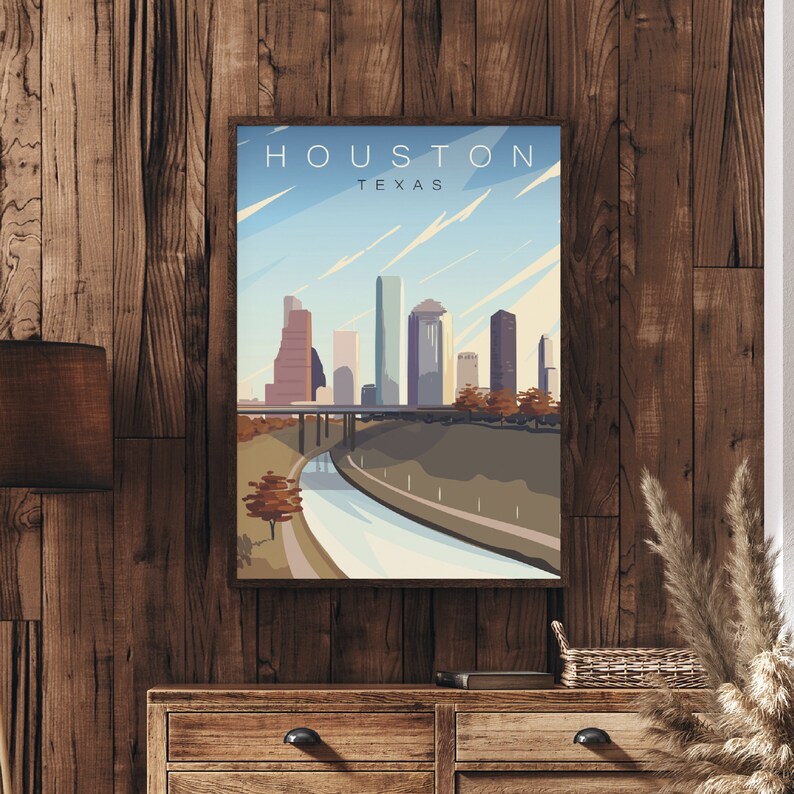 Houston Travel Poster Texas Poster Space City Houston Art | Etsy
