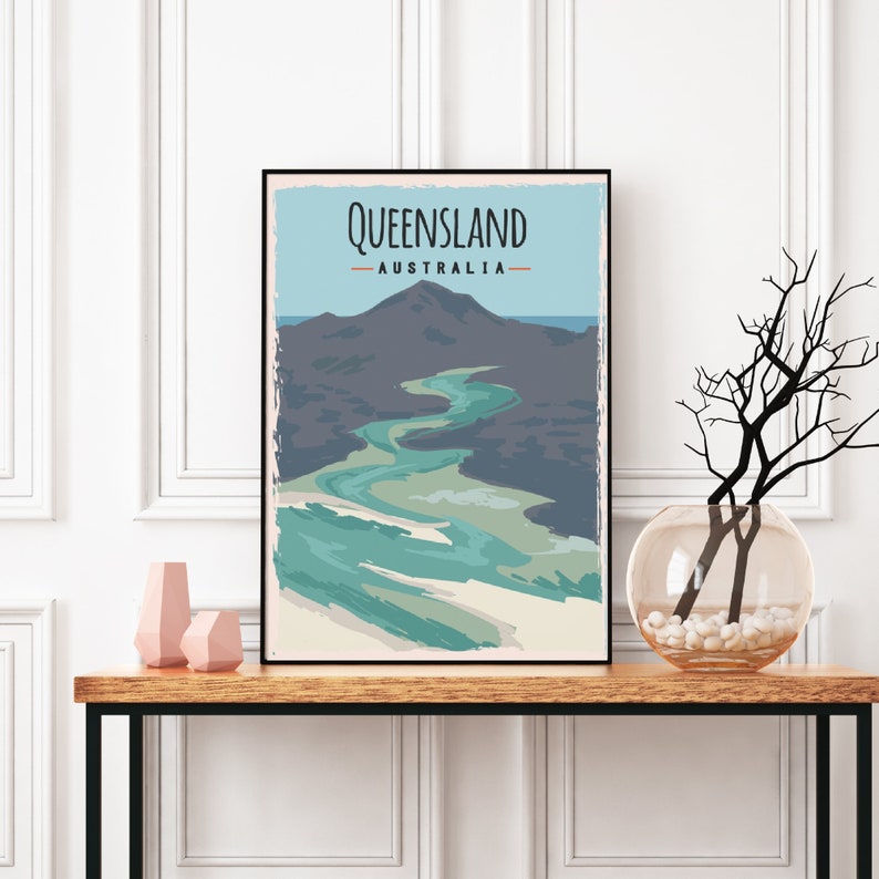 Queensland Travel Poster Whitehaven Beach Whitsunday Island - Etsy