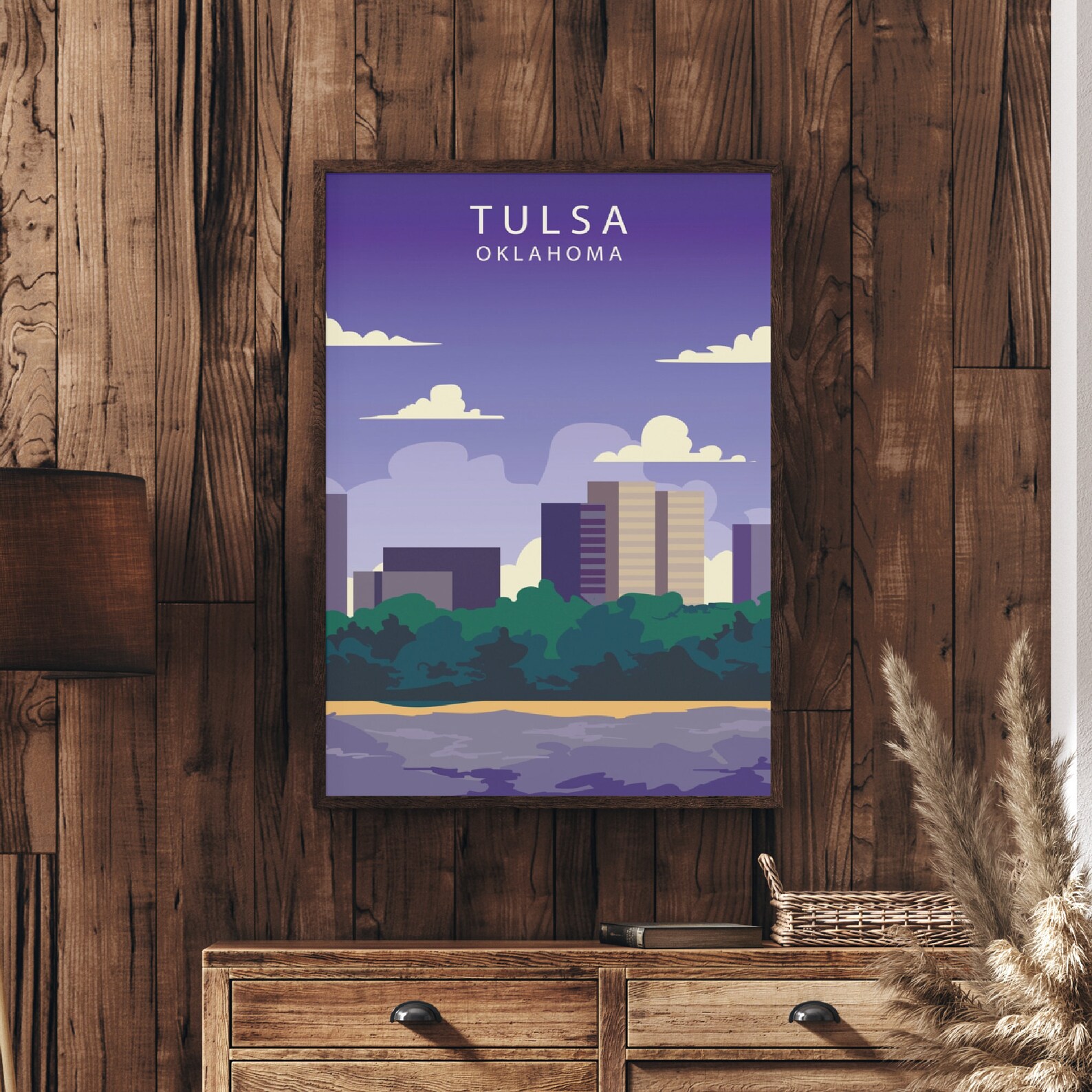 Oklahoma Travel Poster Tulsa Skyline Arkansas River | Etsy