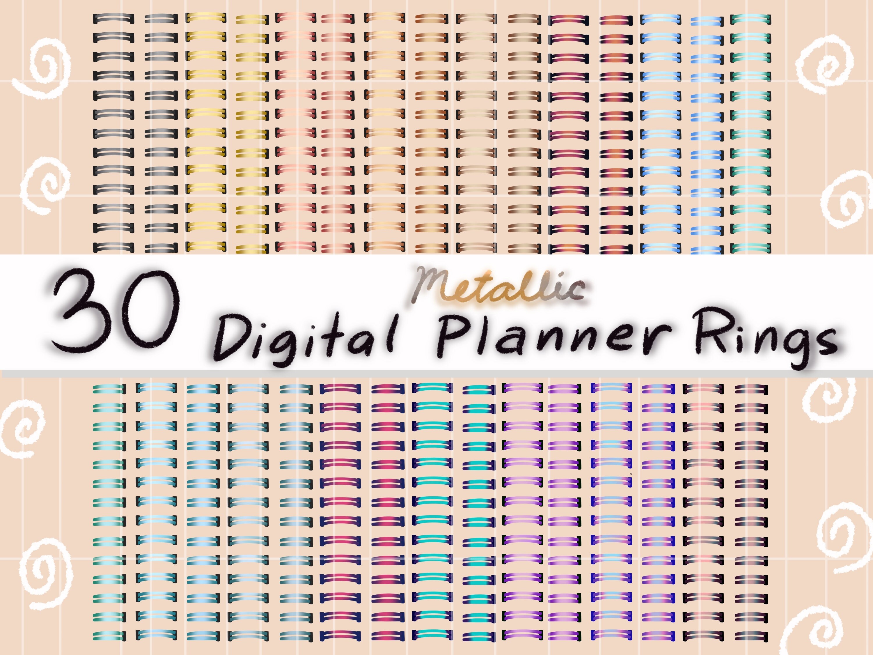 30 Digital Planner Rings, Metallic Digital Spiral Binder Rings ...