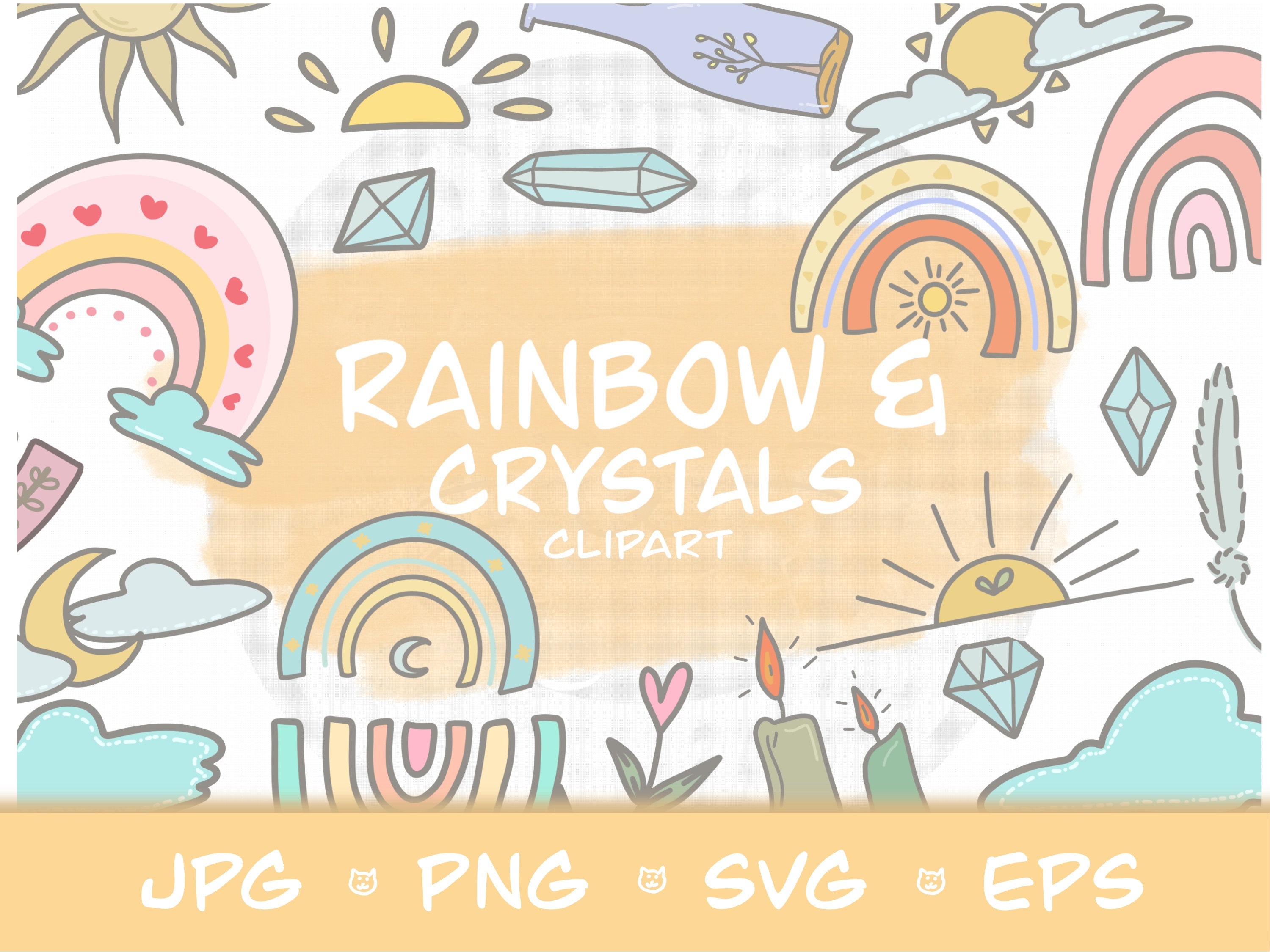 Kawaii Rainbow Clipart, Baby Rainbow Design, Boho Elements, Rainbow ...