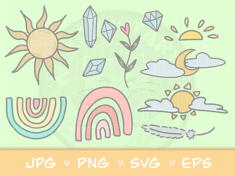 Kawaii Rainbow Clipart, Baby Rainbow Design, Boho Elements, Rainbow ...