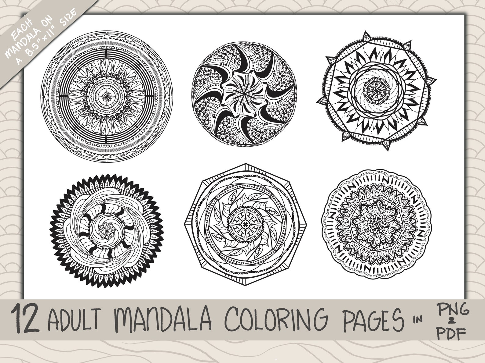 12 Mandala Coloring Pages, Stress Relief Coloring Book, Printable ...