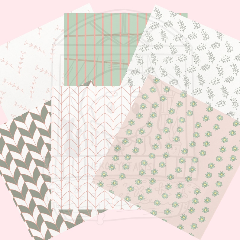 Kawaii Pink and Green Digital Paper, Cute Digital Pattern, Paper ...