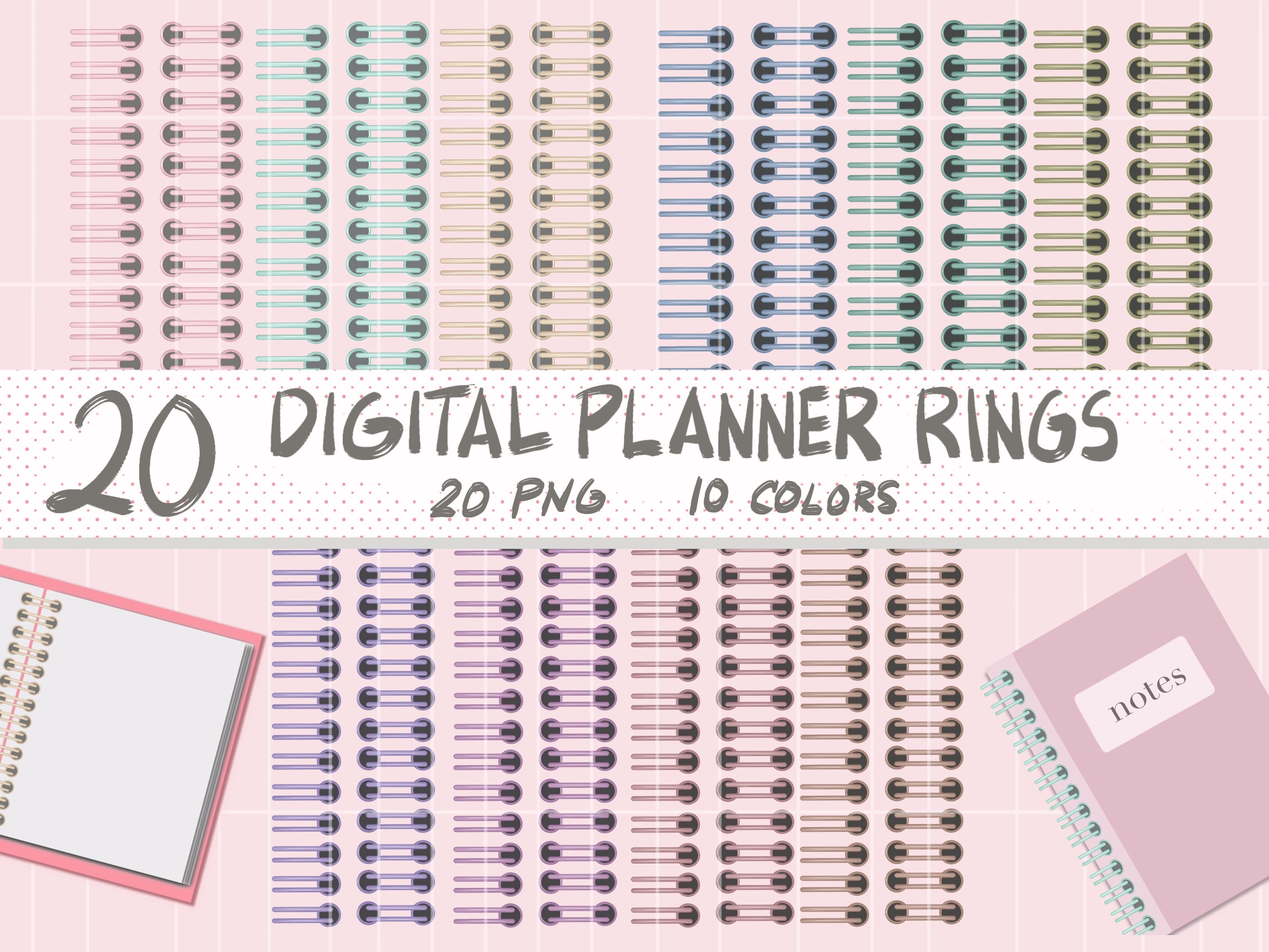 20 Digital Spiral Binder Rings, Digital Planner Rings, Clipart ...