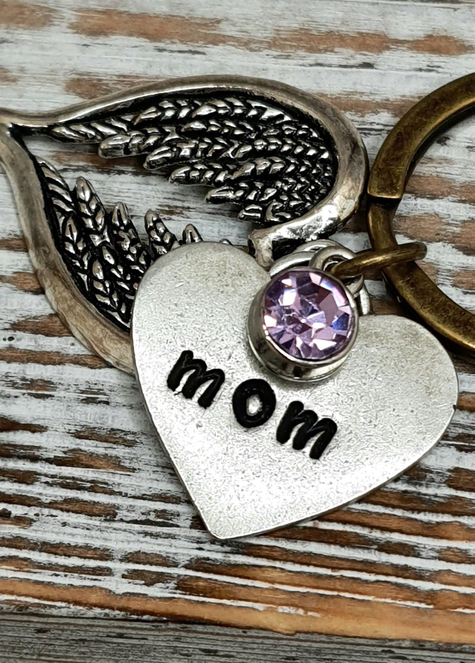 Mom Angel Wing Keychain, Mom Memorial Gift With Birthstone, in Memory ...