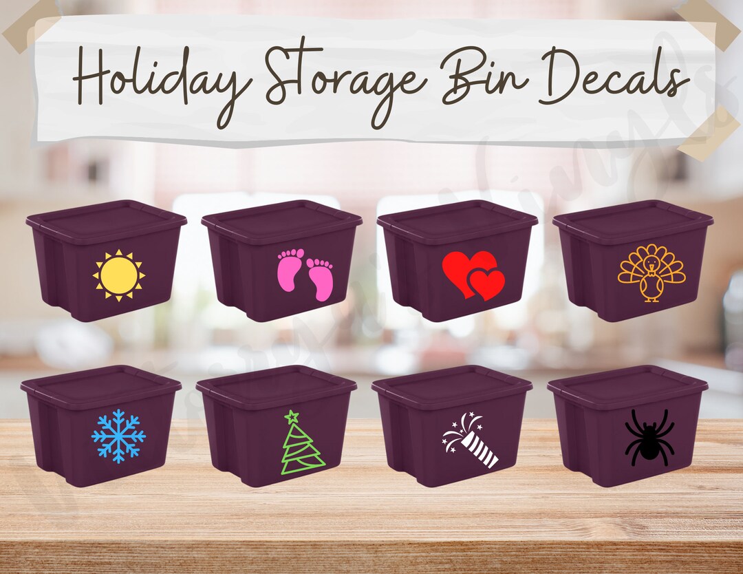 Storage Bin Decal | Holiday Storage Label | Large Storage Tote Decal ...