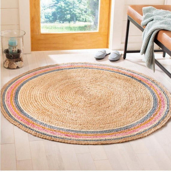 Floor & Rugs Home & Living Blue Jute Scallop Boho Decor Handmade Rug ...