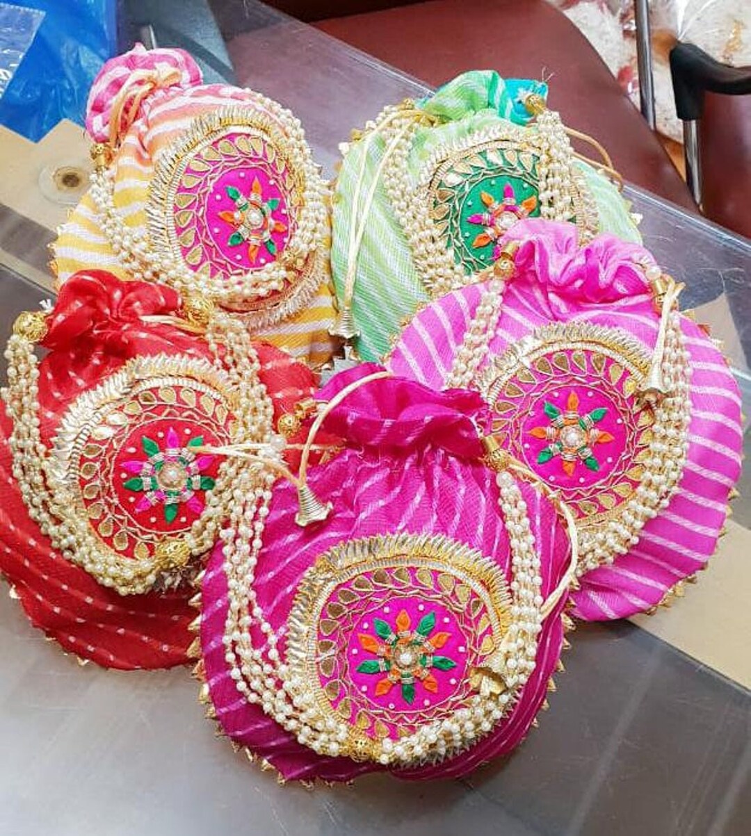 Lot of 100 Potli Bags, Hand-embroidered Potli Purses, Wedding Favors ...