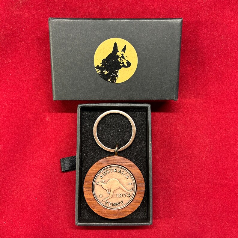 Personalised Australian Penny Jarrah Wood Keyring – Gift Boxed ...
