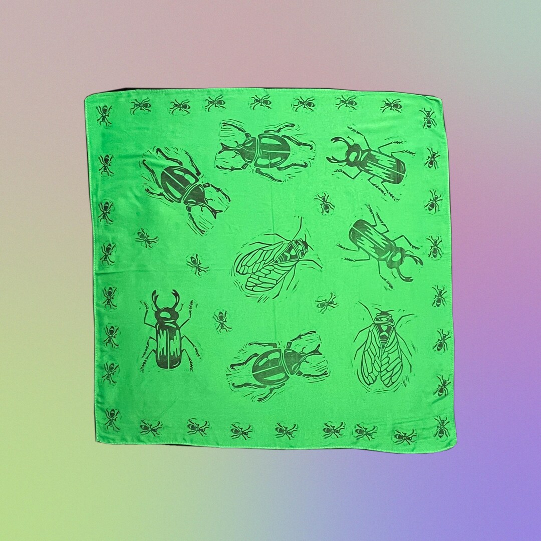 Bug Print Bandana Green Cicadas, Beetles, and Ants - Etsy