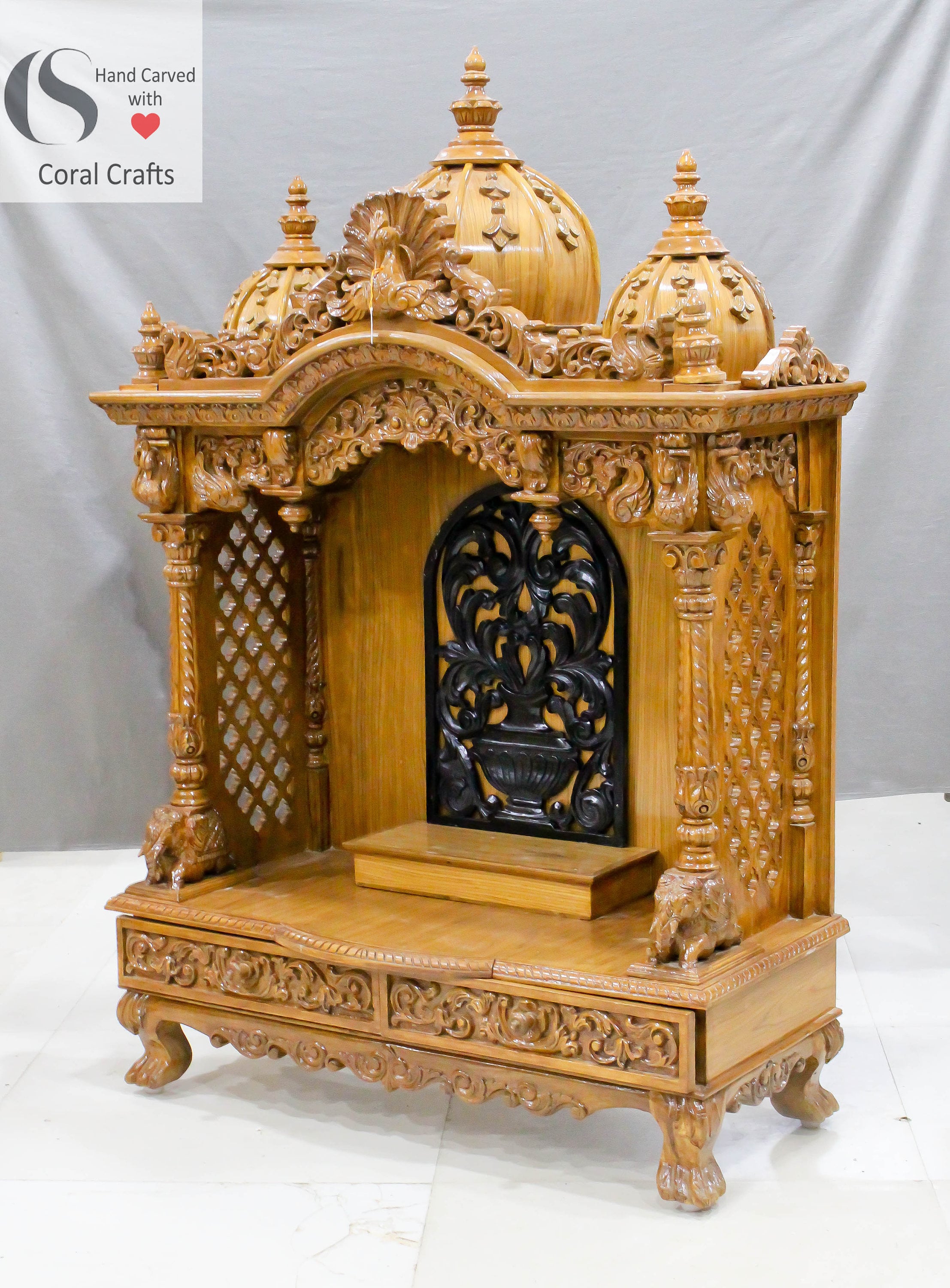 Teak Wood Pooja Mandir, Hand Carved Pooja Mandir for Home, Pooja Mandir ...