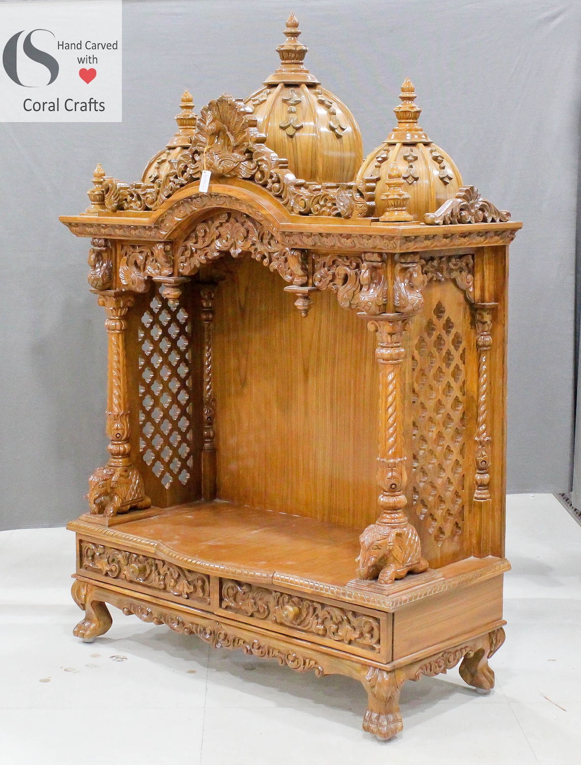 Teak Wood Temple for Home, Hand Carved Teak Wood Temple From Coral ...