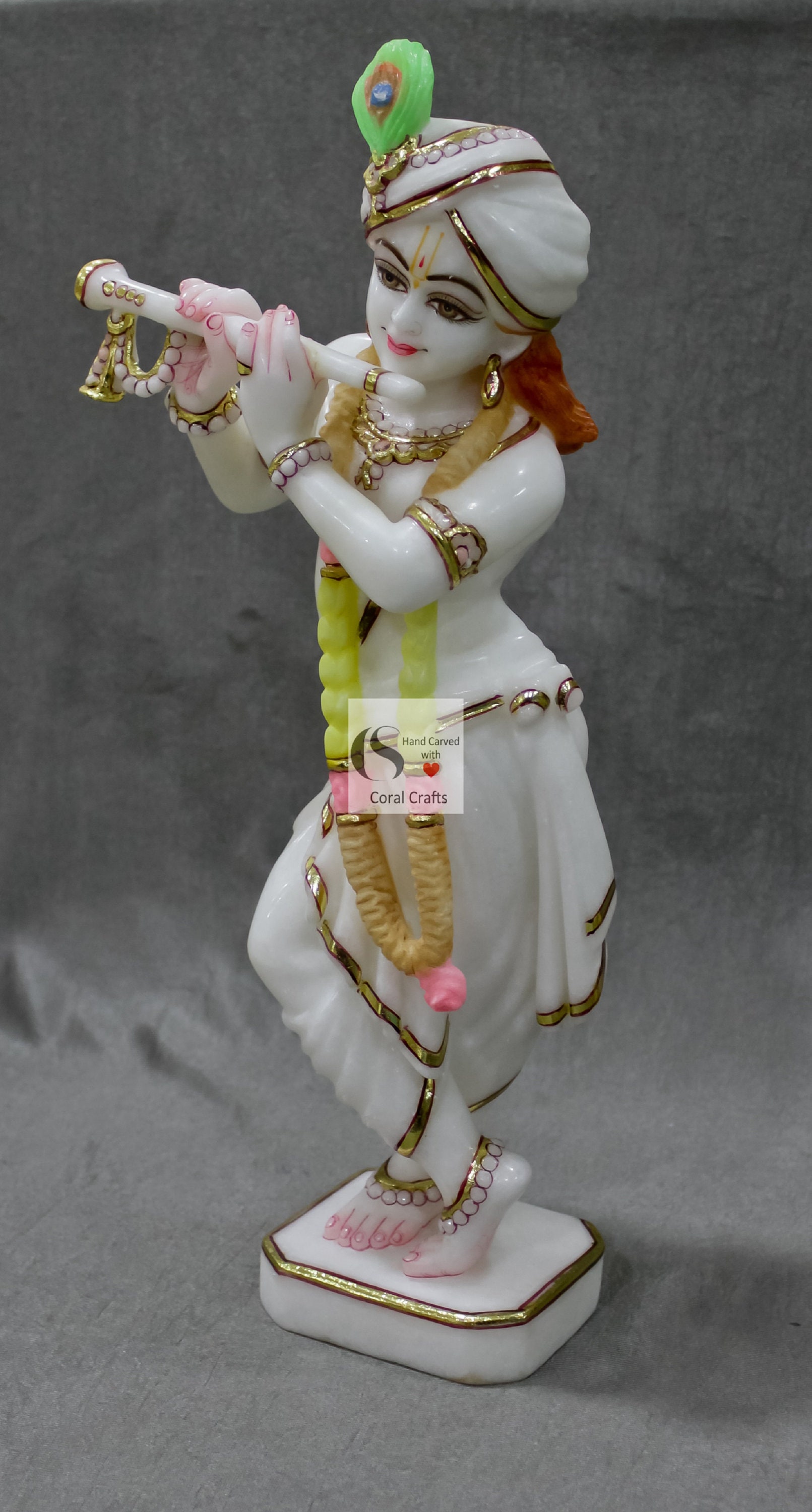 15 Inch Beautiful Krishna Statue Made From Real White Marble. - Etsy