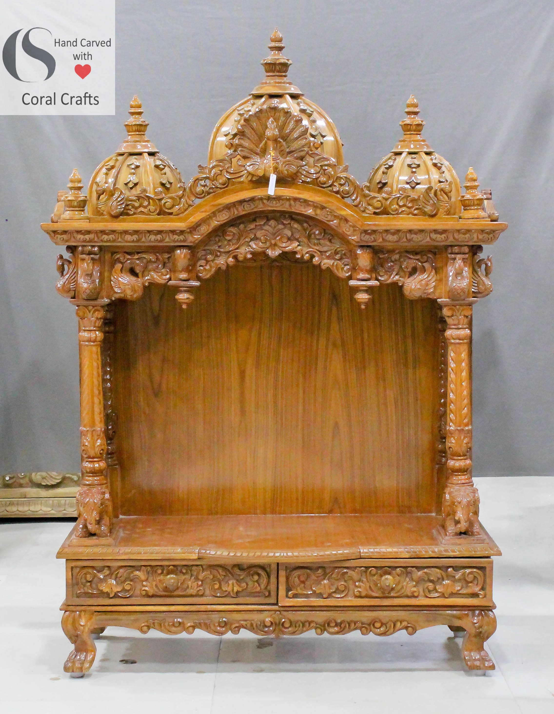 Teak Wood Temple for Home, Hand Carved Teak Wood Temple From Coral ...