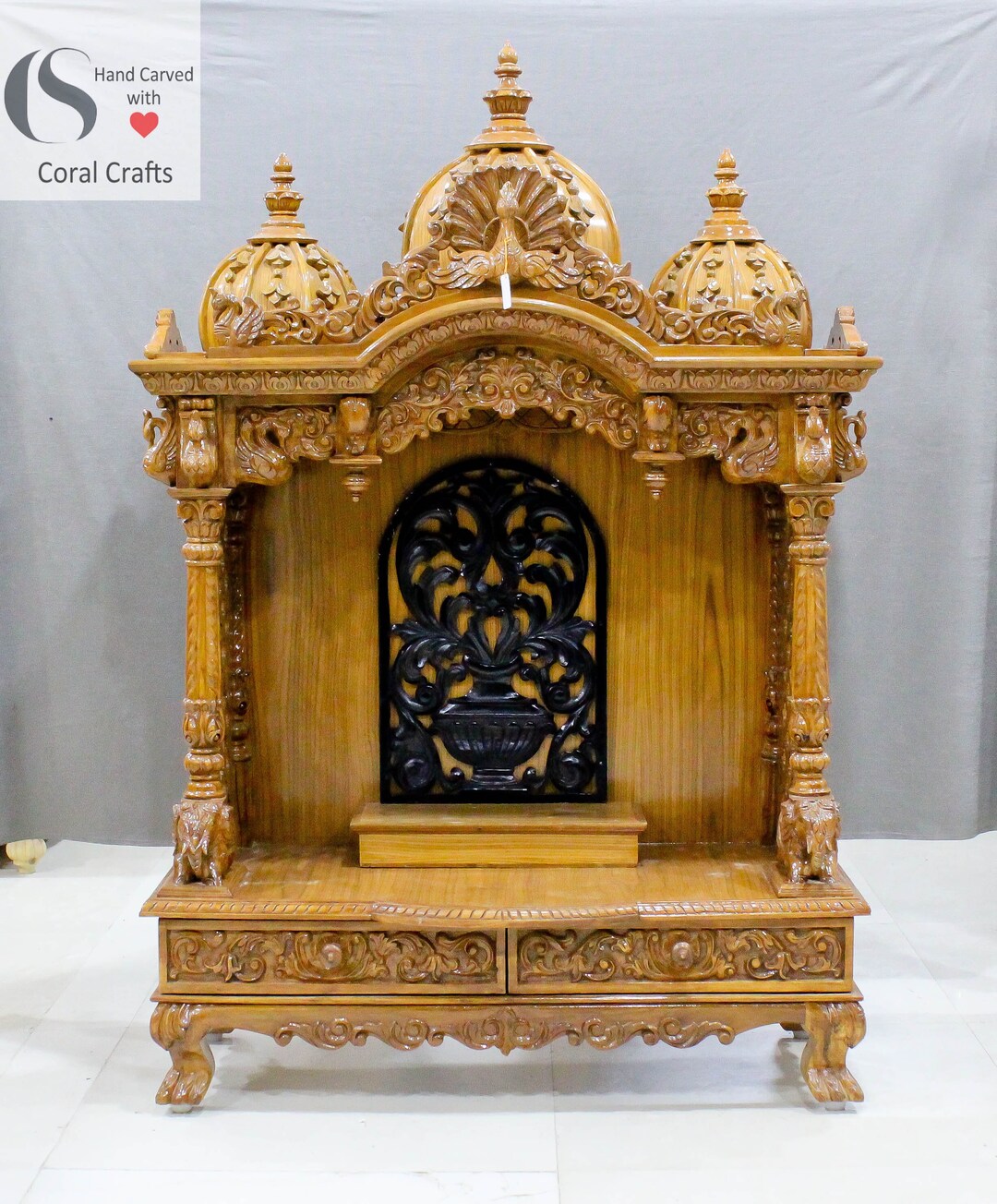 Teak Wood Pooja Mandir, Hand Carved Pooja Mandir for Home, Pooja Mandir ...
