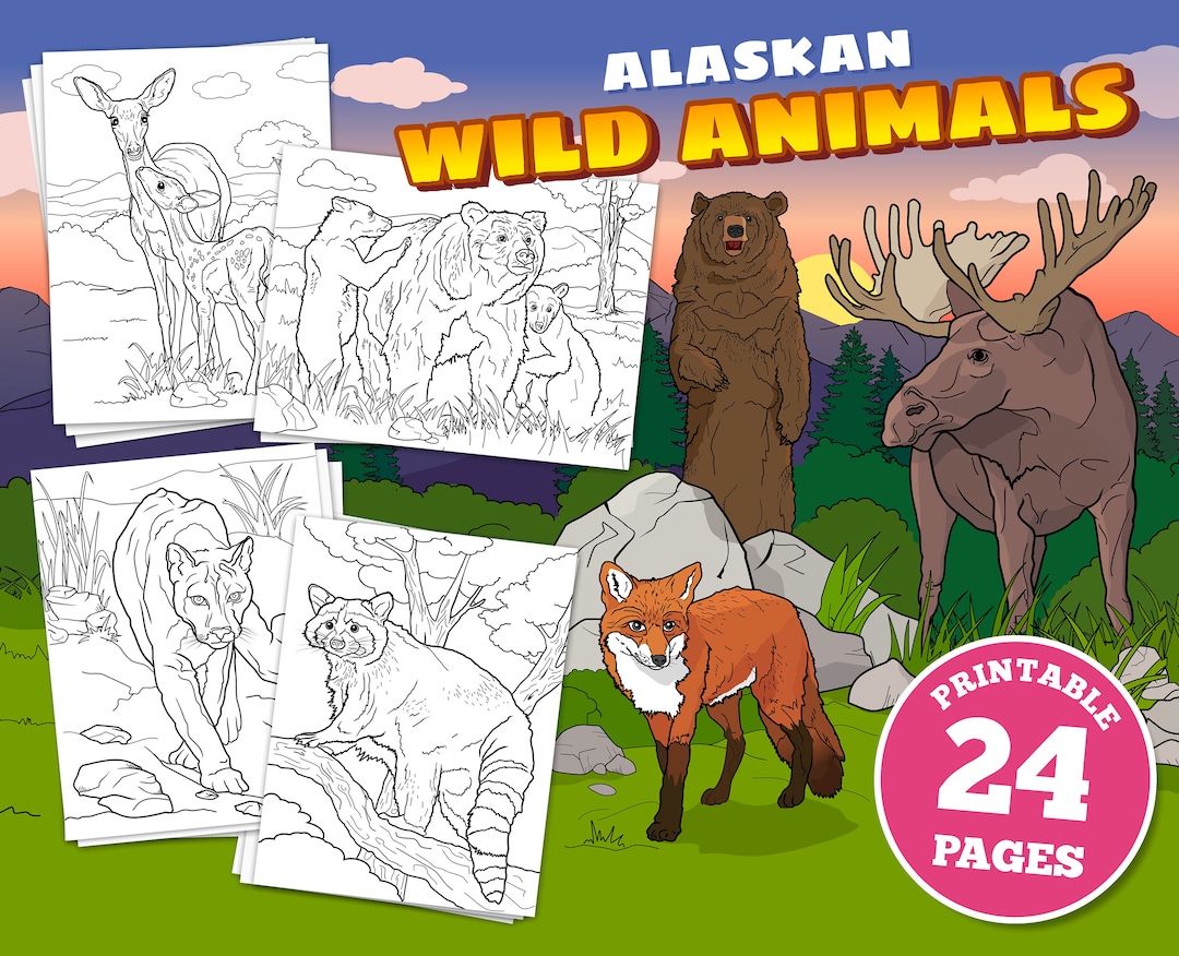 24 Printable Digital Coloring Pages for Kids. Alaskan Wild Animals ...