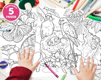 8 Printable Digital Coloring Pages for Kids Jungle Animals | Etsy
