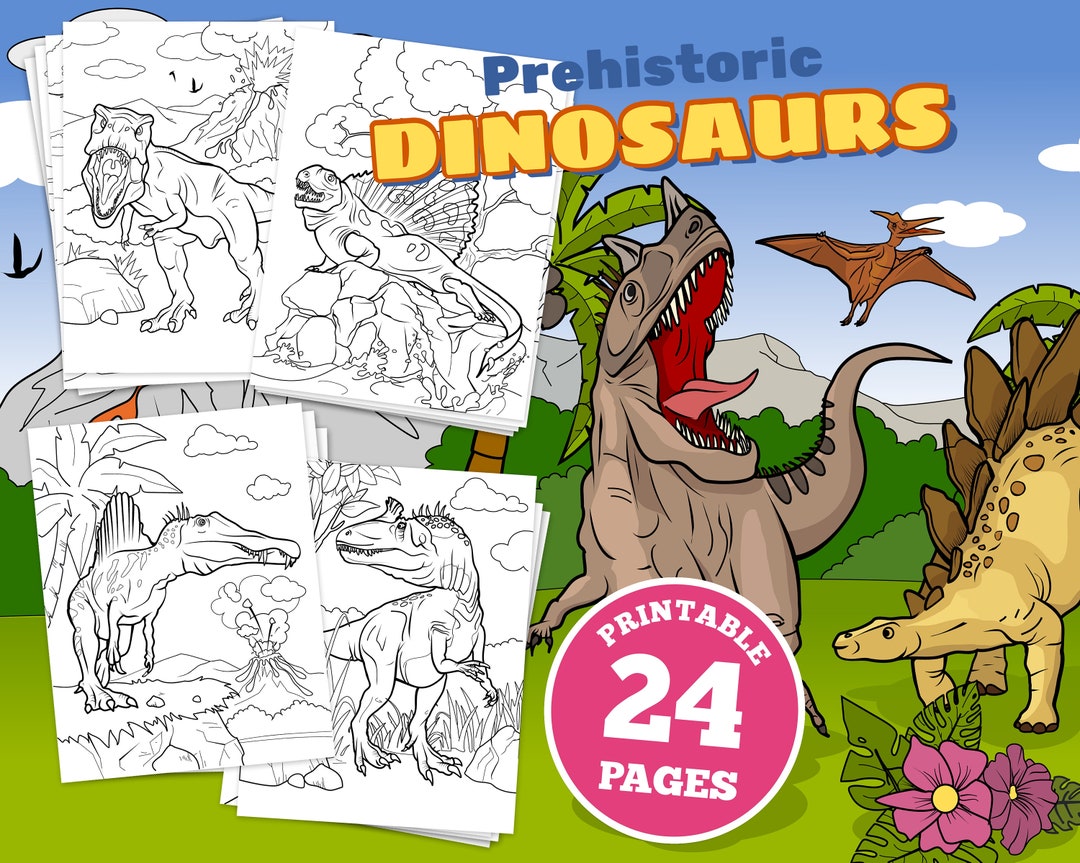 Prehistoric Dinosaurs Coloring Book, Digital Printable Pages, Pdf ...