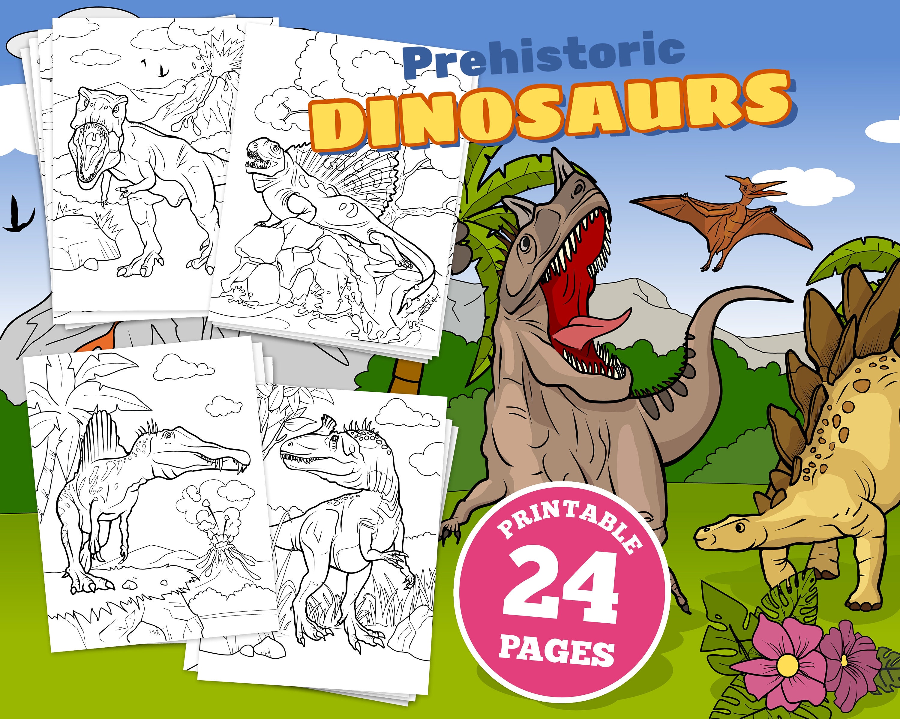 Prehistoric Dinosaurs Coloring Book, Digital Printable Pages, Pdf ...