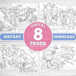 8 Pack Printable Digital Coloring Pages for Kids. Wild Animals of ...