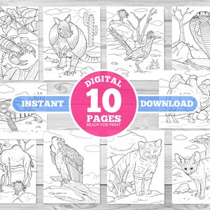 Desert Wild Animals Digital Coloring Pages, Snakes, Printable Pdf ...