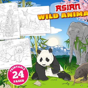 24 Digital Coloring Pages for Kids Asian Wild Animals , Tropical, Pdf ...