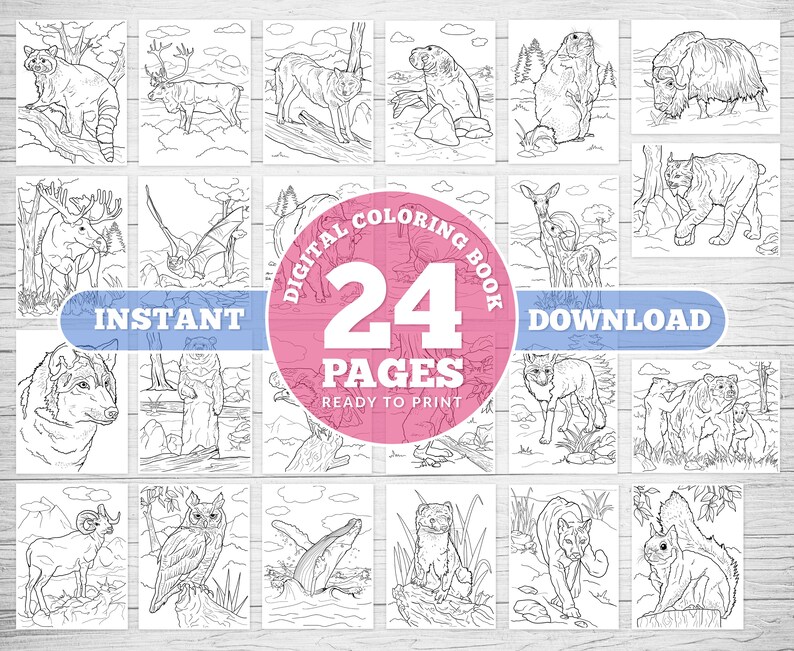 24 Printable Digital Coloring Pages for Kids. Alaskan Wild Animals ...