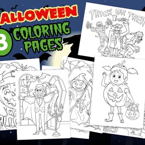 Halloween Coloring Pages for Kids, Hand Drawn Designs (printable PDF ...