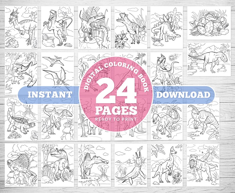 Prehistoric Dinosaurs Coloring Book, Digital Printable Pages, Pdf ...