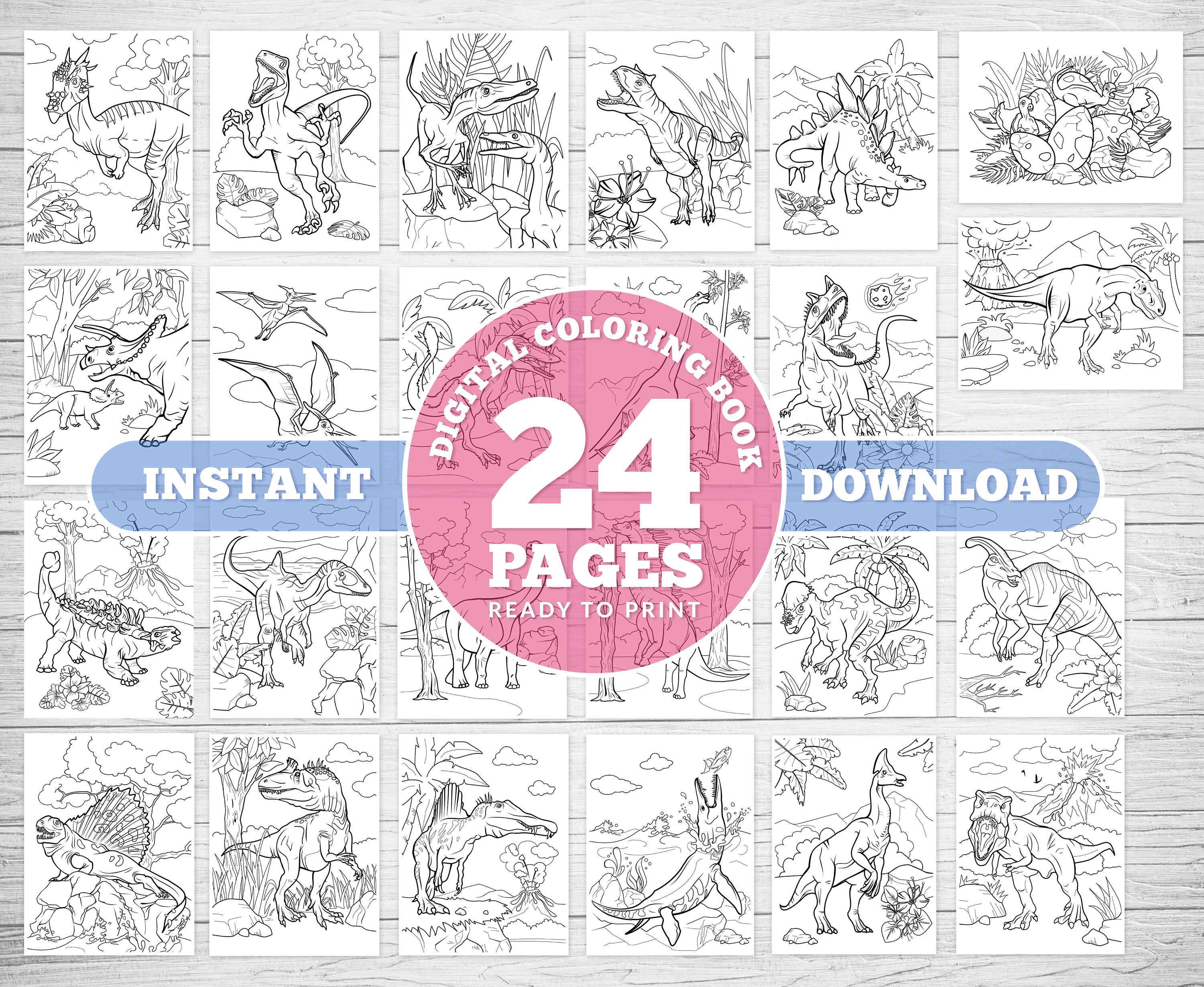 Prehistoric Dinosaurs Coloring Book, Digital Printable Pages, Pdf ...