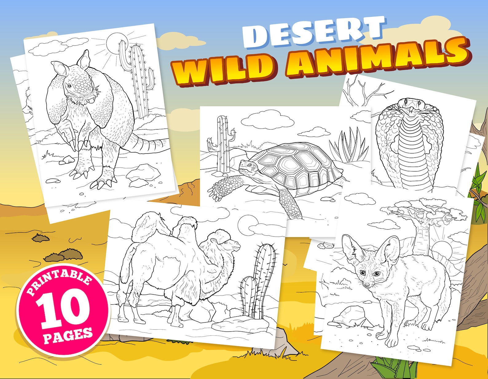 Desert Wild Animals Digital Coloring Pages, Snakes, Printable Pdf ...