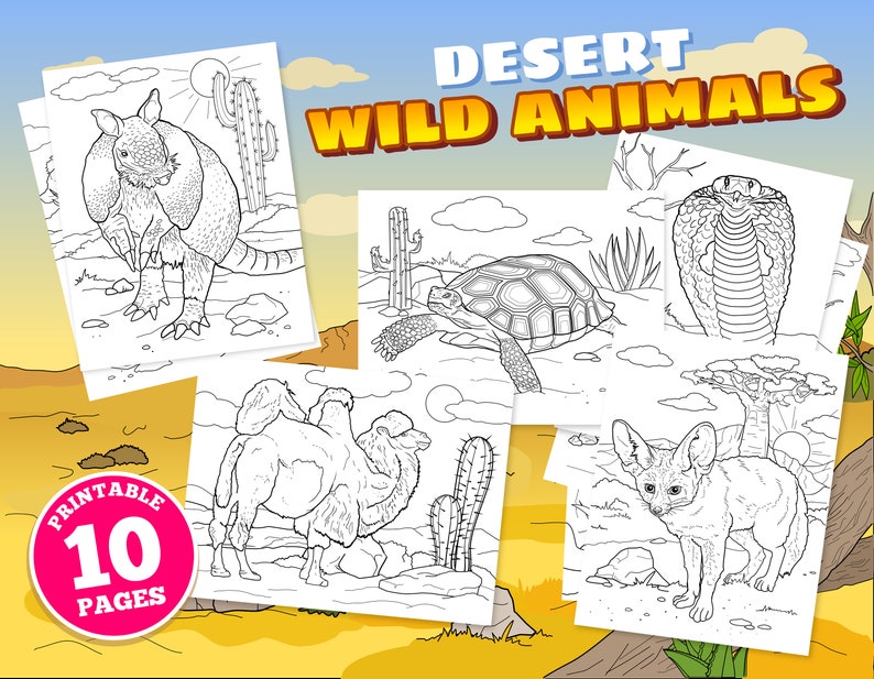 Desert Wild Animals Digital Coloring Pages, Snakes, Printable Pdf ...
