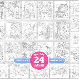 24 Digital Coloring Pages for Kids Asian Wild Animals , Tropical, Pdf ...