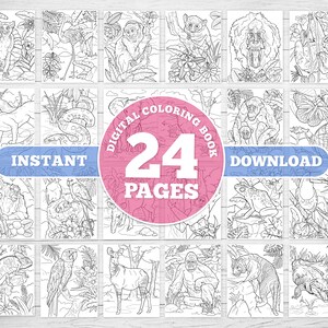 24 Printable Pages for Kids, Jungle Wild Animals, Tropical, Wildlife ...