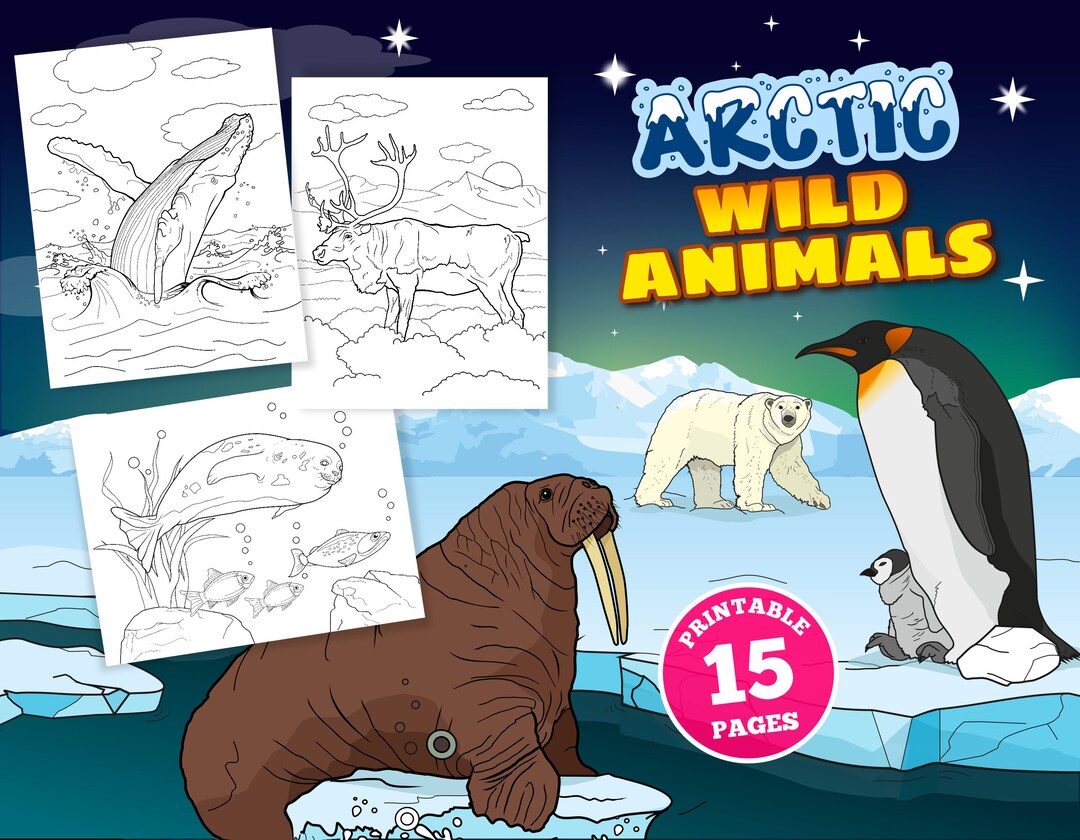 15 Digital Coloring Pages for Kids Arctic Wild Animals, Pdf, Underwater ...